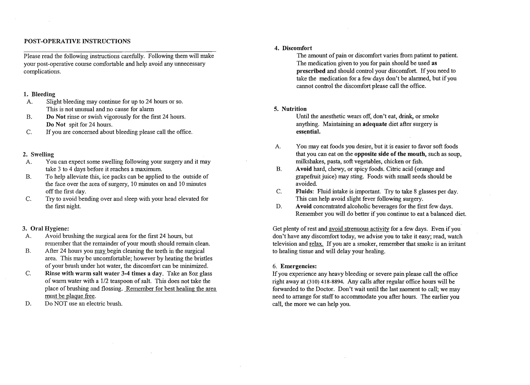 Post Op Instructions Rick Glassman DDS MAAFE Post Op Instructions Rick Glassman DDS MAAFE